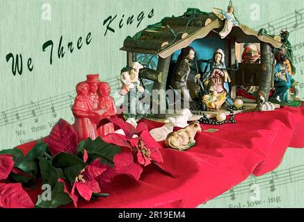Music notes with Christmas gifts on wooden table Stock Photo - Alamy