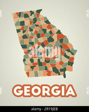 Georgia map. US state poster with regions. Old grunge texture. Shape of ...