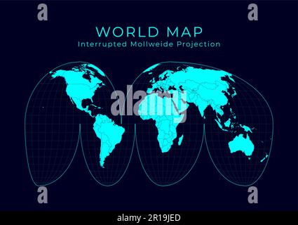 Map of the World. Mollweide projection interrupted into two equal-area ...