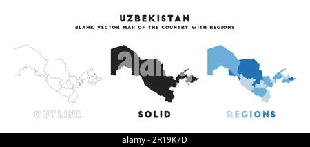 Uzbekistan Map. Uzbekistani Country Map. Black and White Uzbek National ...