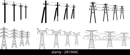 Electric line with pylons. Grid transmission system with towers and ...