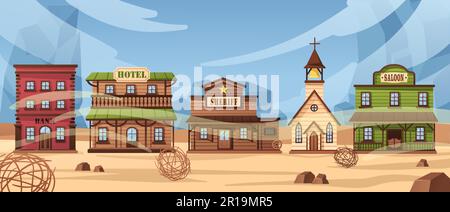 Western town with old wooden buildings. Wild west landscape for game ...