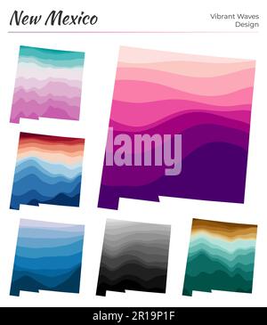 Set of vector maps of Mexico. Vibrant waves design. Bright map of ...