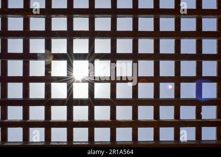 gray wooden fence with square lattice. background, texture Stock Photo ...