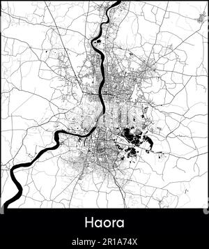 Minimal city map of Haora (India Asia)Minimal city map of Haora (India ...