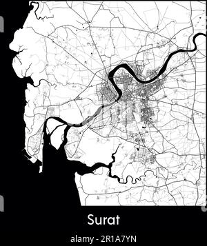 Minimal city map of Surat (India Asia)Minimal city map of Surat (India ...