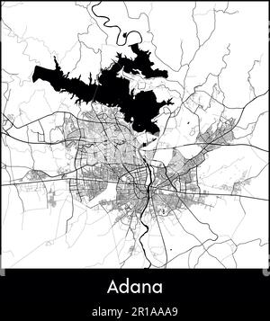 Adana Turkey Asia City map blue print vector illustration Stock Vector ...