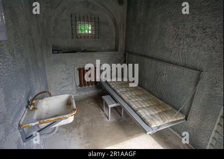 Replica interior of punishment cell with almost no ventilation, the ...