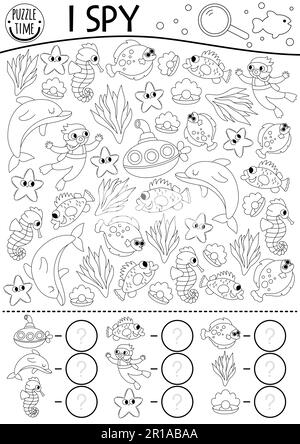 Under the sea I spy game for kids. Searching and counting activity with ...