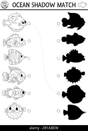 Under the sea shadow matching activity. Ocean puzzle with cute ...