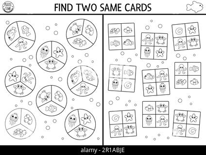 Find two same cards with water animals. Under the sea matching activity ...