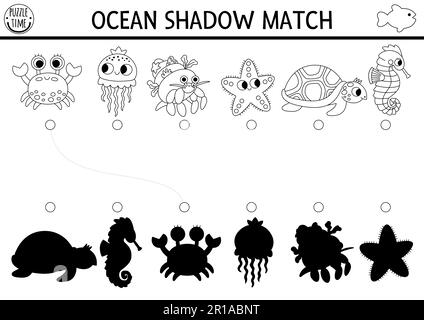 Under the sea black and white connect halves worksheet. Matching game ...