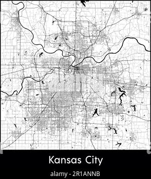 Minimal city map of Kansas City (United States North America Stock ...