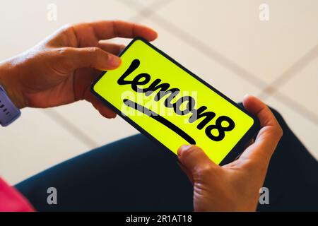 In this photo illustration, the Lemon8 logo is displayed on a ...