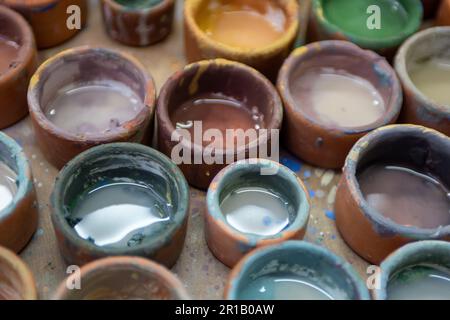 Peruvian paint cups ready to be filled with paint Stock Photo - Alamy