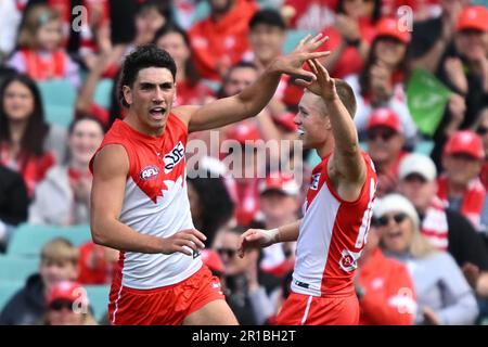 Justin McInerney of the Swans celebrates his goal during the Round 7 ...