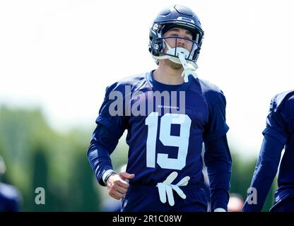 Seattle Seahawks wide receiver Jake Bobo (19) smiles while walking off ...