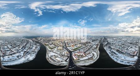 360° view of aerial full seamless spherical winter 360 hdri panorama ...