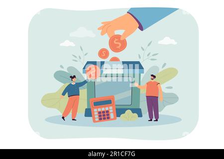 Tiny partners giving subsidy assistance to business flat vector ...
