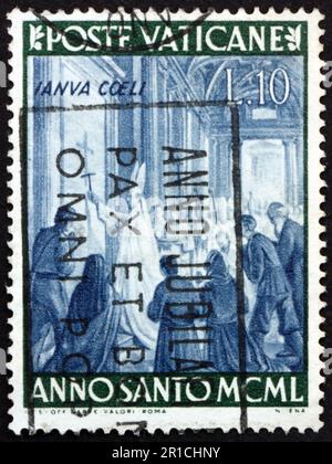 VATICAN - CIRCA 1949: a stamp printed in Vatican shows Basilica of St. Lawrence, circa 1949 ...