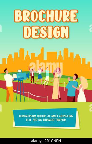 Celebrities posing to paparazzi and walking along red carpet isolated ...