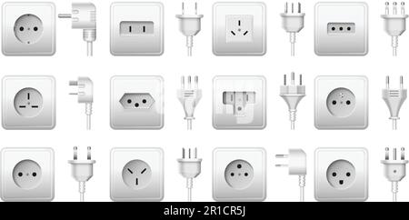 Set of realistic cable connectors types with isolated images of various ...