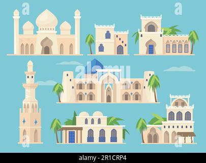Arab city buildings, islamic town houses, castle and market. Old ...