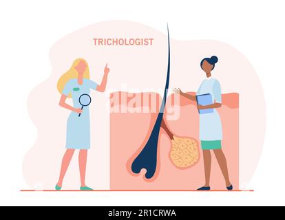 Trichology examination vector illustration. Cartoon tiny people ...