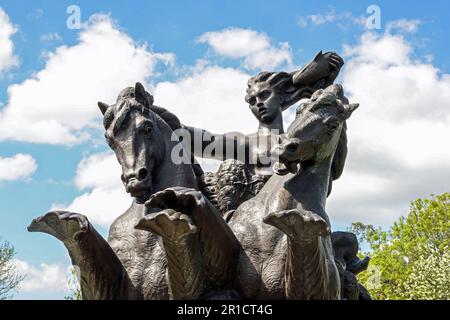 A bronze statue by Sir Charles Wheeler of Lady Wulfruna, the founder of ...