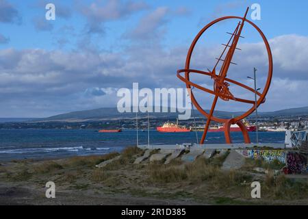 Monuments and artwork along the waterfront of Punta Arenas in southern ...