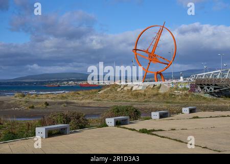 Monuments and artwork along the waterfront of Punta Arenas in southern ...