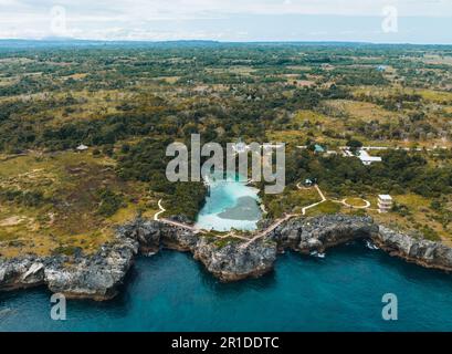 Aerial drone view of weekuri Waikuri lagoon, Sumba Island, Indonesia ...