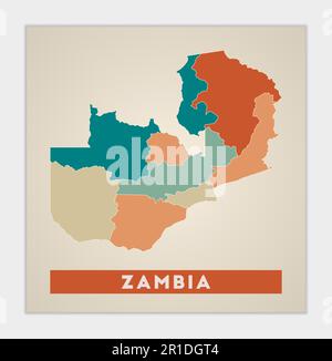 Zambia map. Country poster with regions. Shape of Zambia with country ...