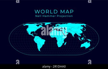 World Map. Hammer projection. Futuristic world illustration for your ...