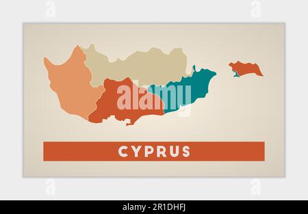 Cyprus map. Country poster with regions. Old grunge texture. Shape of ...