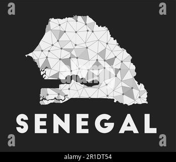 Senegal icon. Polygonal map of the country in gradient ring. Round low ...