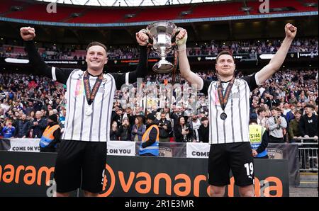 Notts County's Macaulay Langstaff (left) and Cedwyn Scott celebrate ...