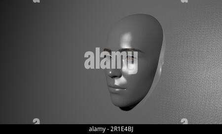 3d illustration. Human face sticking out of the gray background Stock ...