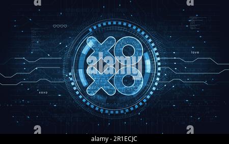XOXO love and kiss symbol digital abstract concept holographic glass ...