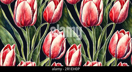 Seamless floral pattern with tulips, watercolor paint Stock Photo - Alamy