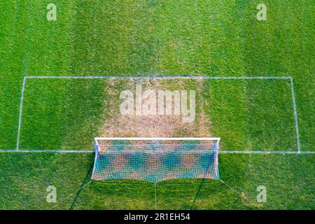 Soccer field with goal and penalty area from above Stock Photo - Alamy