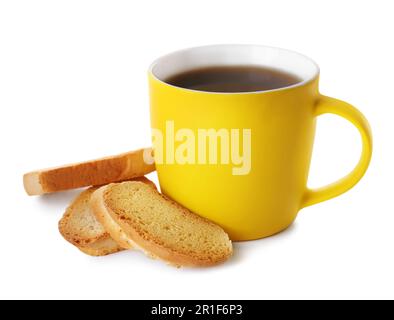 Hard chuck crackers and cup of tea on white background Stock Photo - Alamy