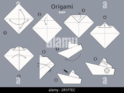 Origami tutorial for kids. Origami cute ship Stock Vector Image & Art ...