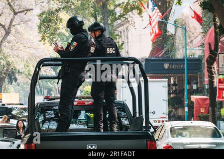 Secretariat of Citizen Security (SSC) public safety police stand on the ...