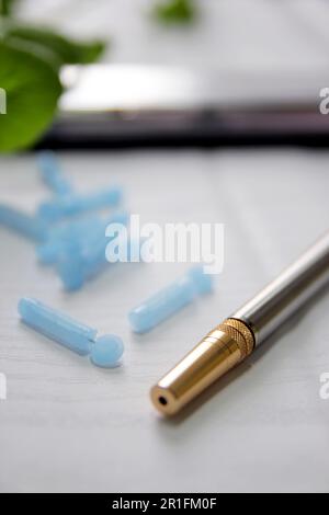 Concept image of Lancets, a needle that can draw blood without pain ...