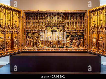 Carved wood and gilded altar. Dijon Art Museum. Magnificent painstaking work of medieval masters ...