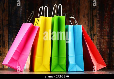 Composition with five colorful paper shopping bags Stock Photo - Alamy