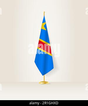 Waving flag of DR Congo on sky background. Template for independence ...