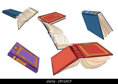 Different books falling from the top sketch design vector illustration ...