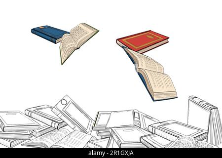 Different books falling from the top sketch design vector illustration ...